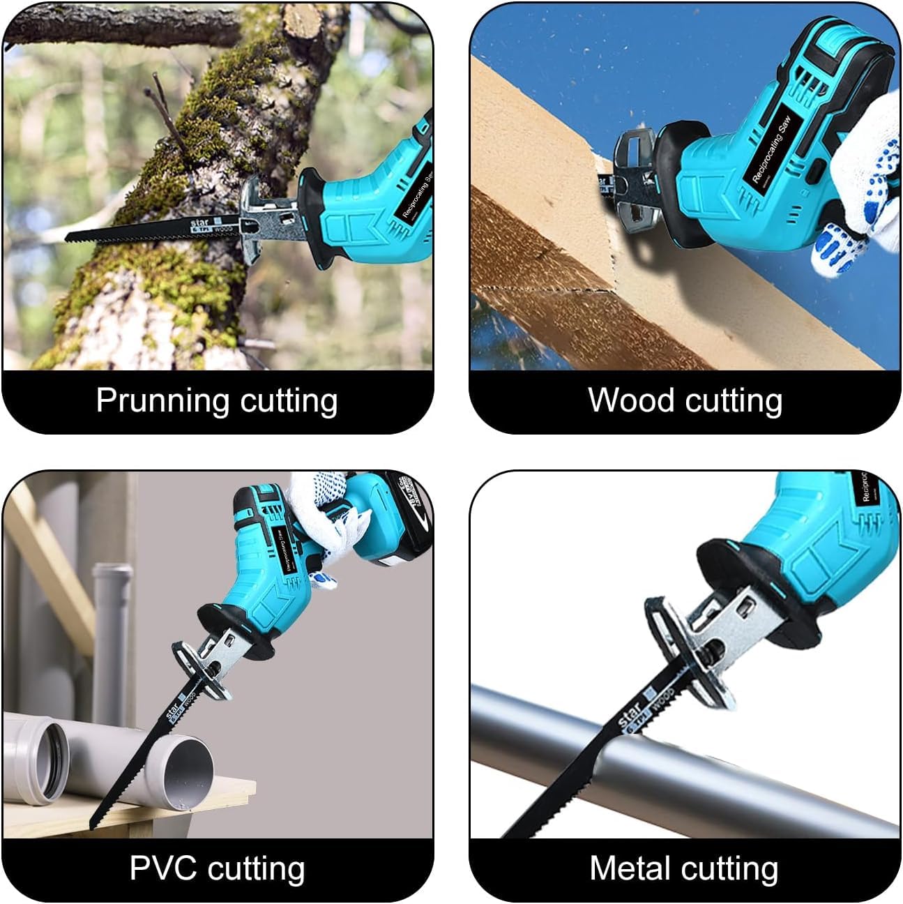 Cordless Power Reciprocating Saws Tool 0-3000 RPM for Makita 18V LXT BL1850B Battery Compact One-Handed Recipro Saw for Wood/Metal/PVC Cutting(No Battery)