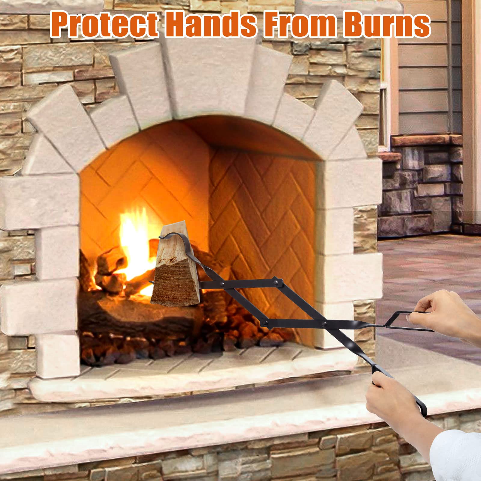 AGM Fireplace Tongs, 26" Fire Pit Accessories Firewood Tongs, Log Grabber for Thick logs, Heavy Duty Wrought Iron Fire Pit FireTongs, Campfire BBQ Stove Log Tweezers, Outdoor/Indoor Fire Pit Tools