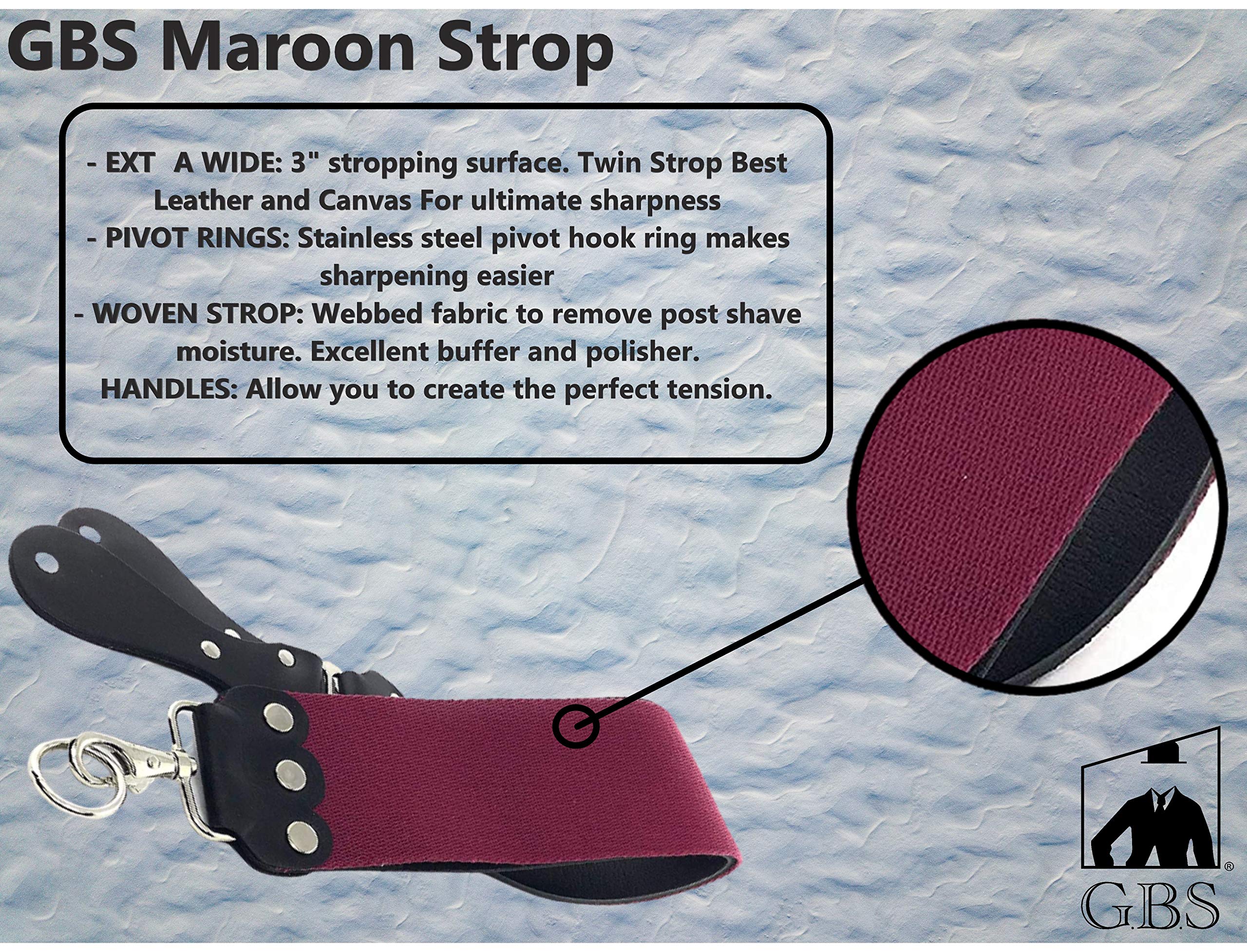 G.B.S Ultra Wide Straight Razor Strop Handmade Barber Leather Razor Strop for Sharpening Razor, Knives Dual Sharpening Strap Black and Maroon with Fine Edges blades 3" x 26" for Men