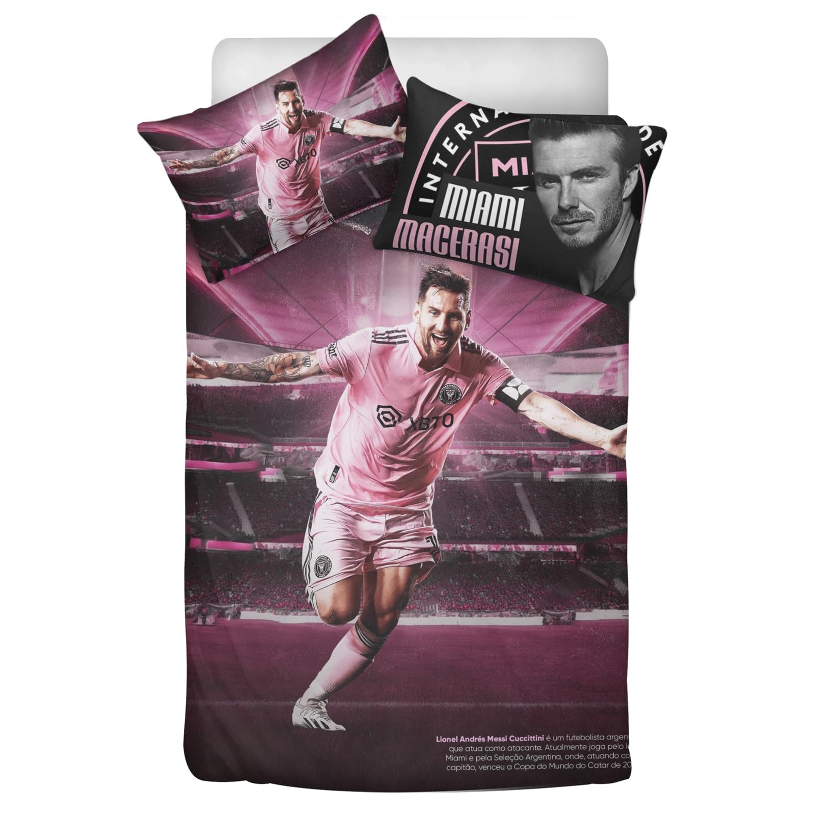 Aimery Miami Bedding Set Soccer Duvet Cover Set Pink Bed Football Comforter Soft Microfiber Soccer Bedding Sets 3 Pieces Fruit Comforter Cover and 2 Pillowcase for Bedroom (Pink 2,Full)