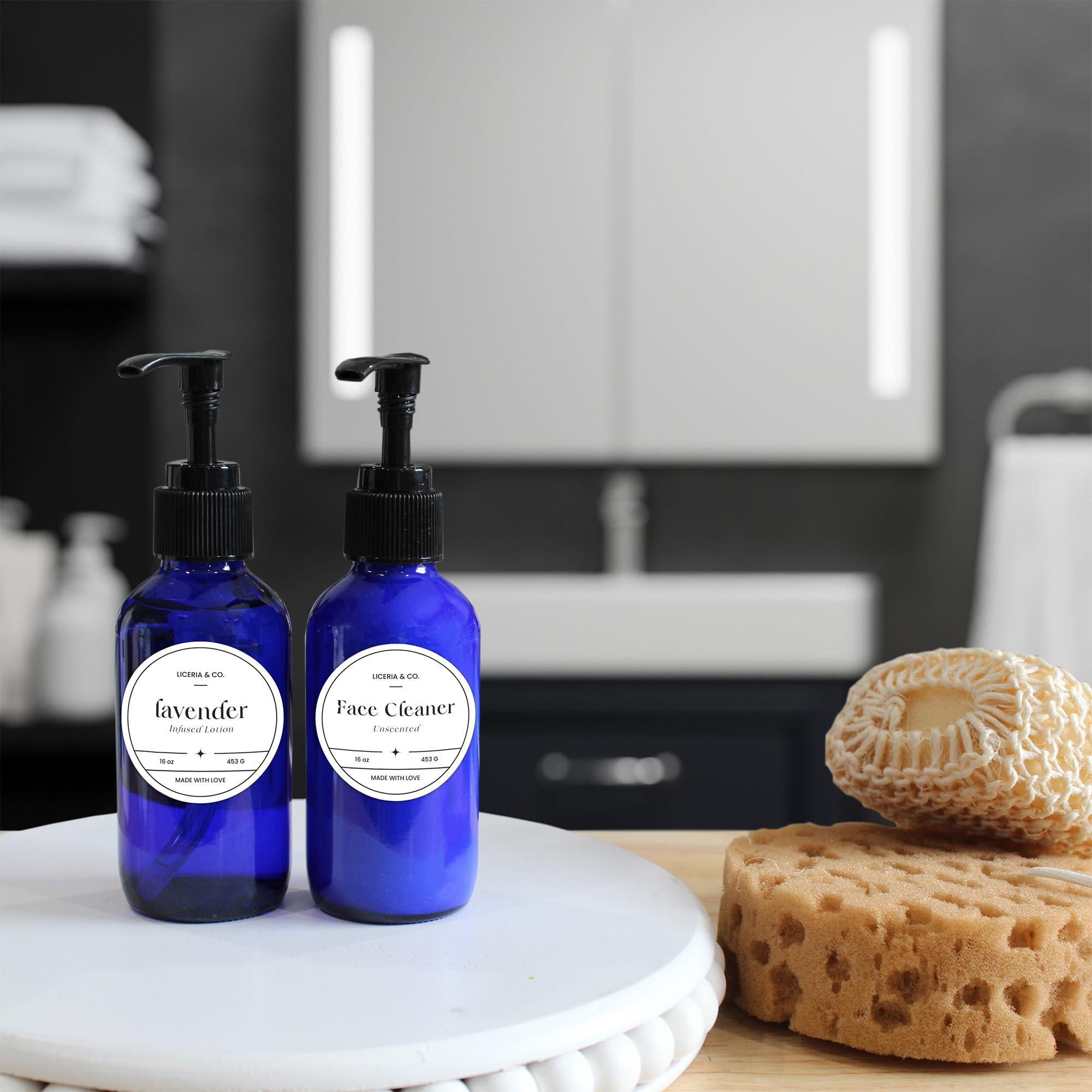 Cornucopia Brands 4-Ounce Cobalt Glass Pump Bottles (4 Pack), for Aromatherapy, Lotions, Soaps & More