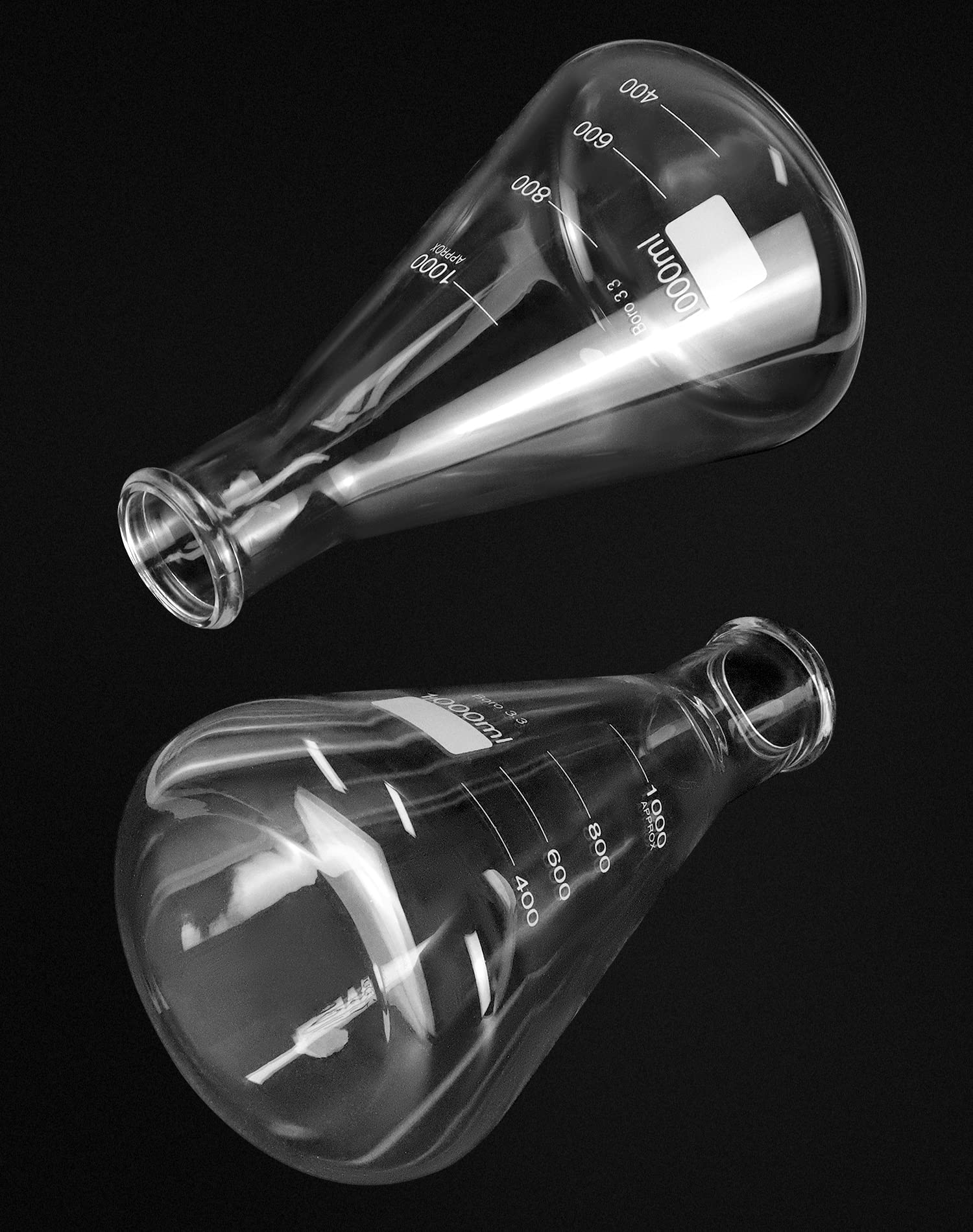 QWORK Erlenmeyer Flask Set - 50ml, 150ml, 250ml, 500ml & 1000ml - Narrow Neck, Clear Graduations - - Borosilicate 3.3 Glass - Ideal for Professional Lab Use