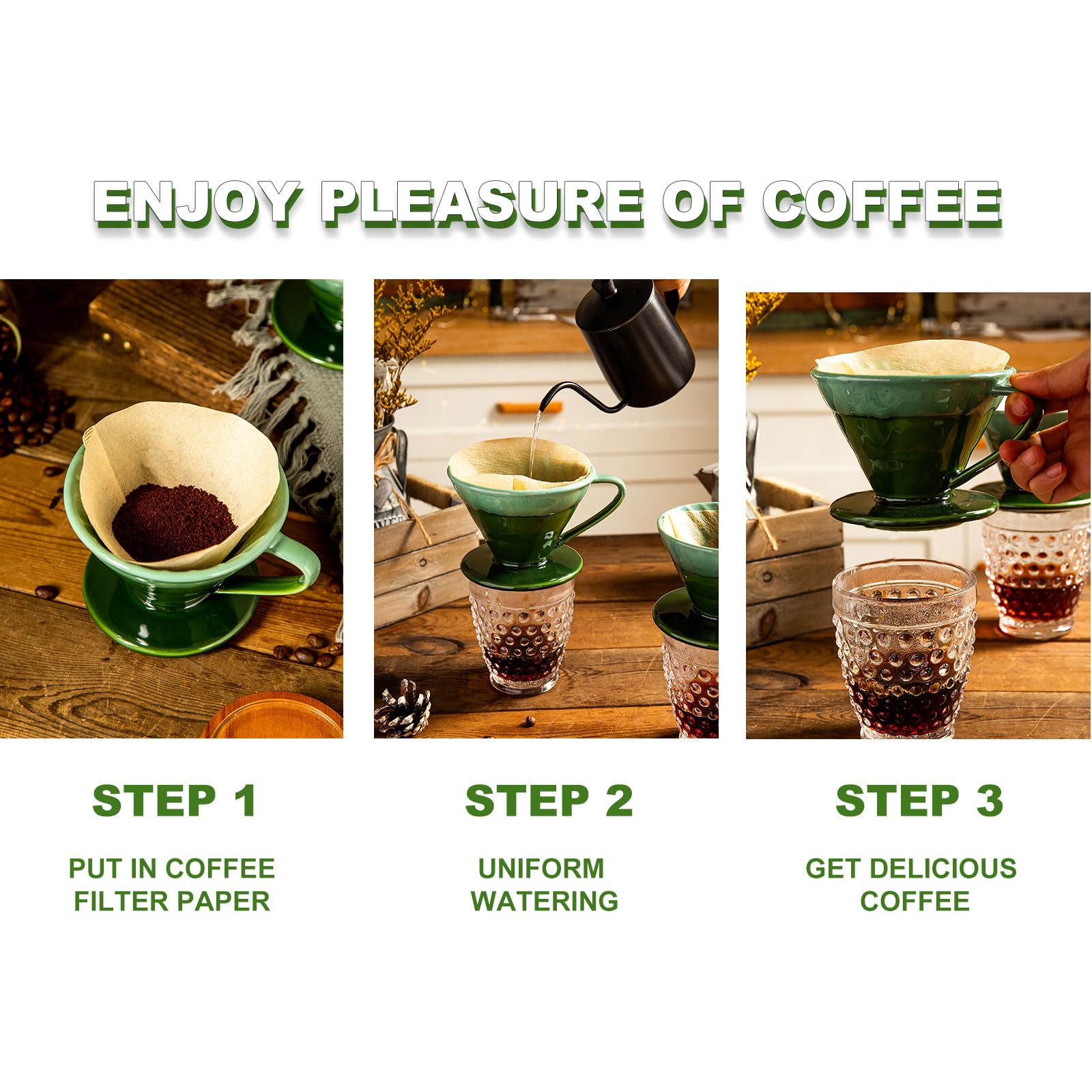 Aroplor Ceramic Pour Over Coffee Dripper 01 Ceramic Coffee Maker with 1 Hole,Hand Drip Cone Coffee Filter,Easy Brewing,for 1-2 People (Green)