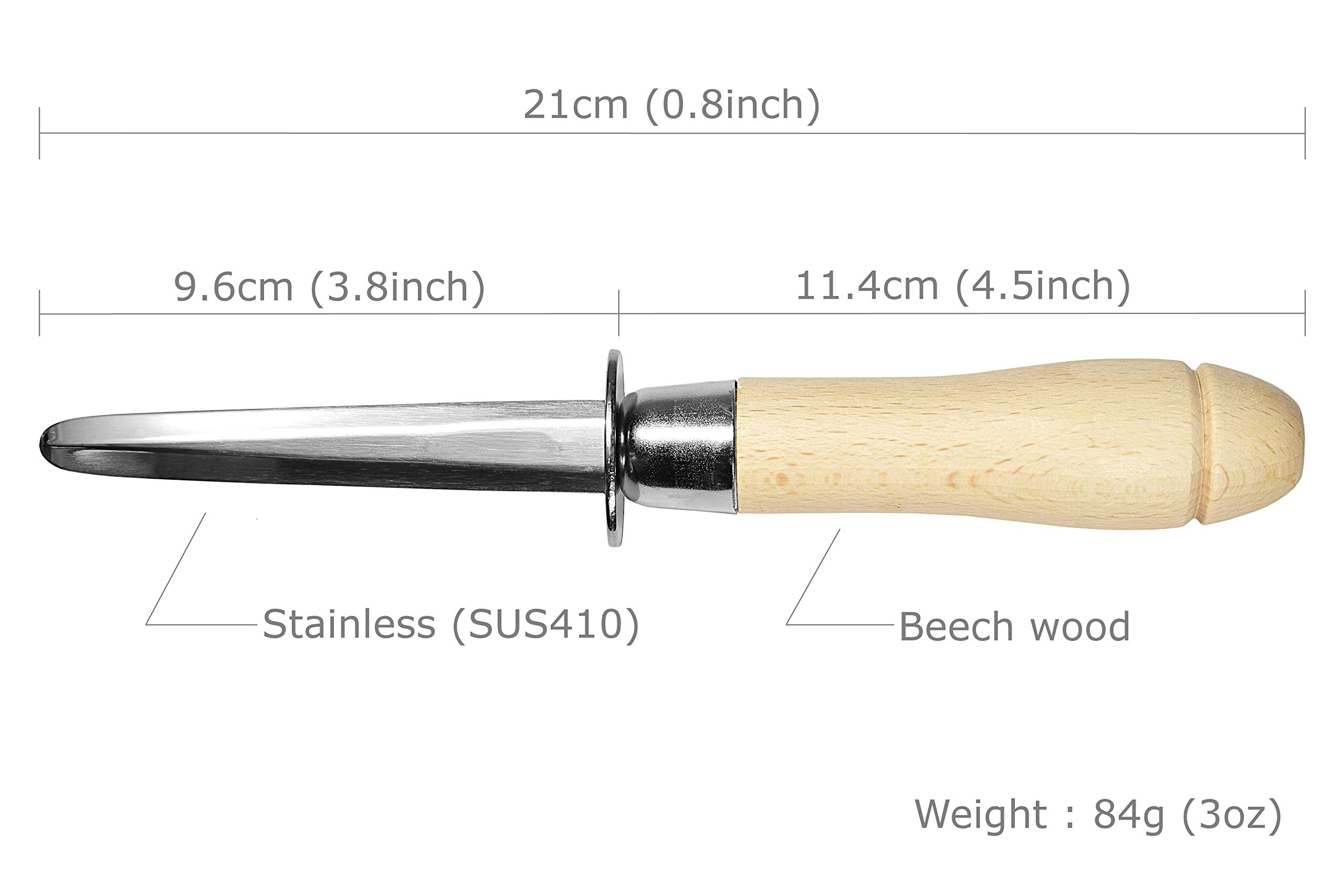 Seki Japan Oyster Knife, Japanese Hand Guard Shellfish Opener, Oyster Shucking 3.7 inch (96 mm) Stainless Blade, Beech Wood Handle