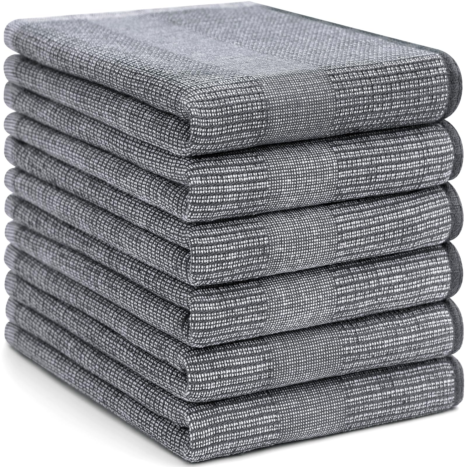 Homaxy Premium Kitchen Towels(18βx 28β, 6 Pack), Large Cotton Kitchen Hand Towels, Flat and Terry Dish Towels, 380 GSM Highly Absorbent Tea Towels Set with Hanging Loop, Grey