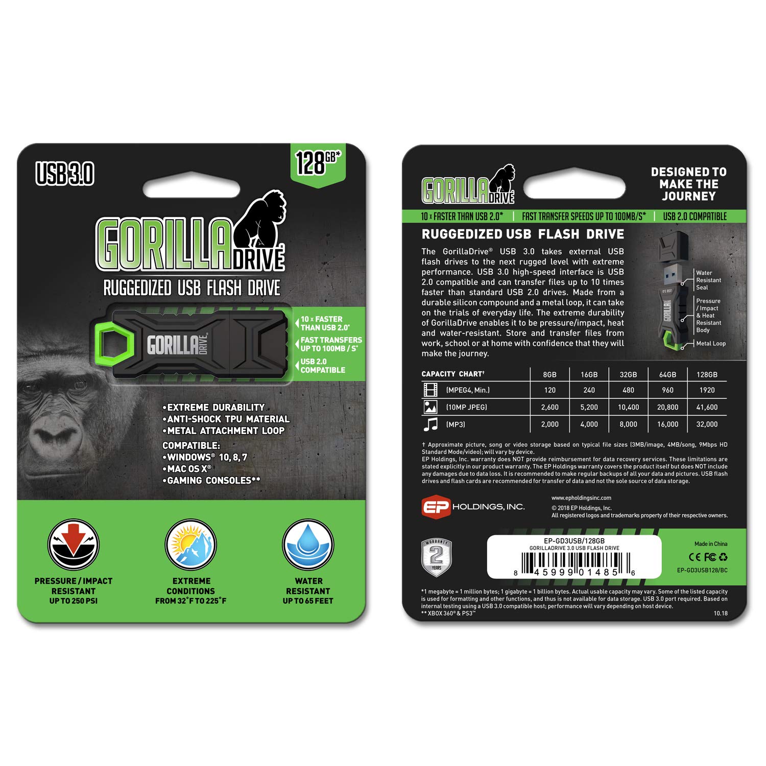 GorillaDrive 3.0 Ruggedized 128GB USB Flash Drive (Single)