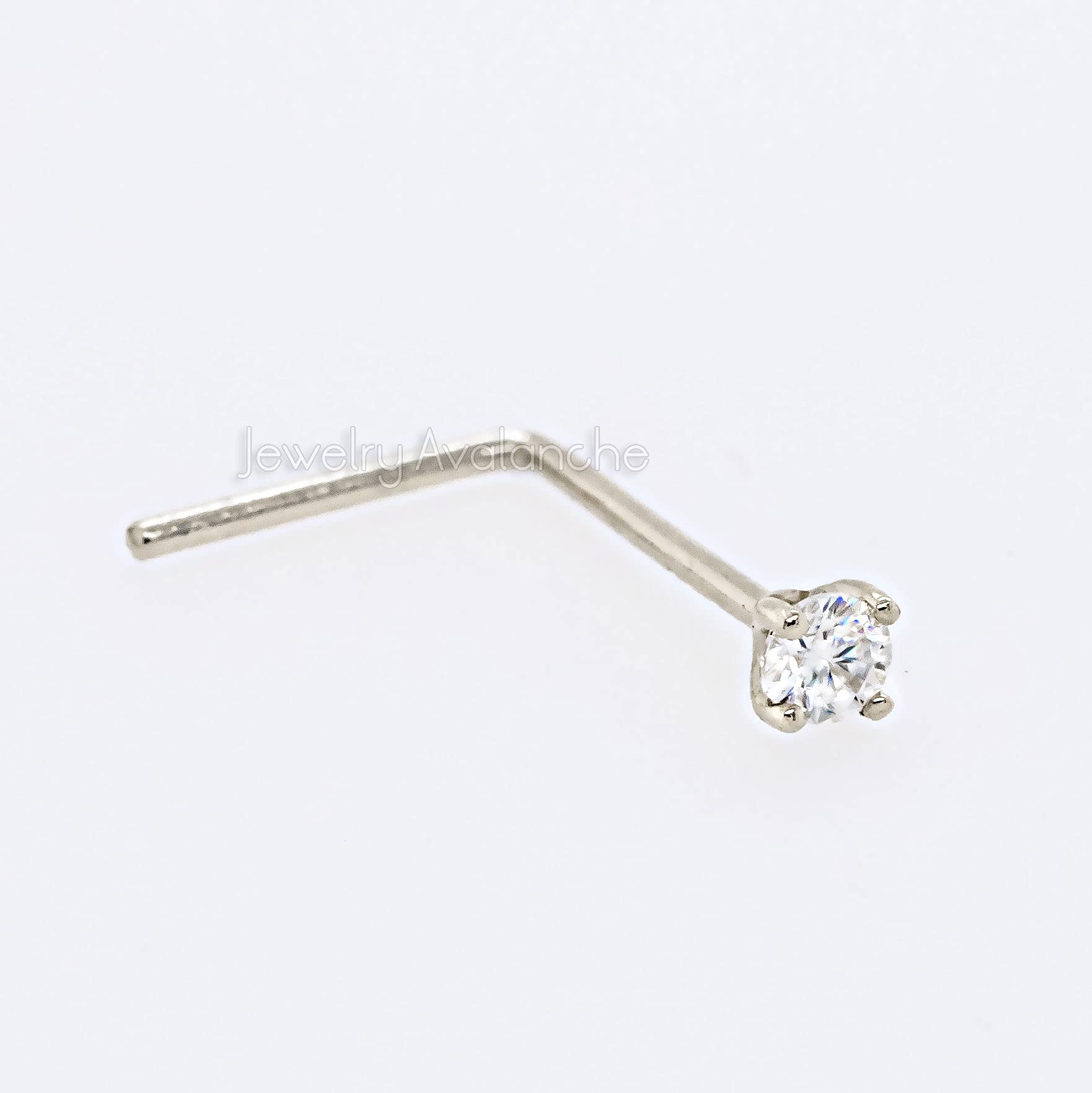 22G L-Shape Nose Stud Solid 14Kt Gold Stud Nose Ring with Moissanite Gemstone - April Birthstone Nose Stud-LSWG-MNT1.5