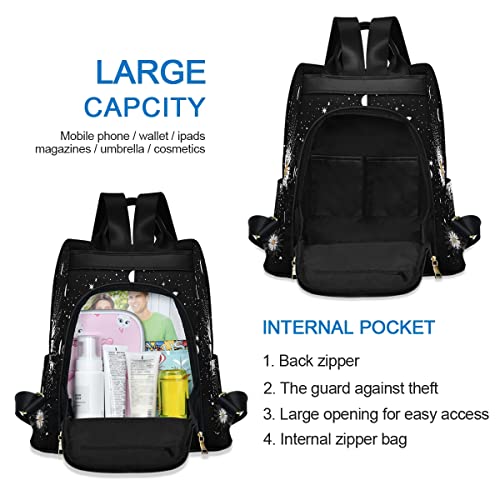 ALAZA Daisy Flower Sun Moon Women Backpack Anti Theft Back Pack Shoulder Fashion Bag Purse