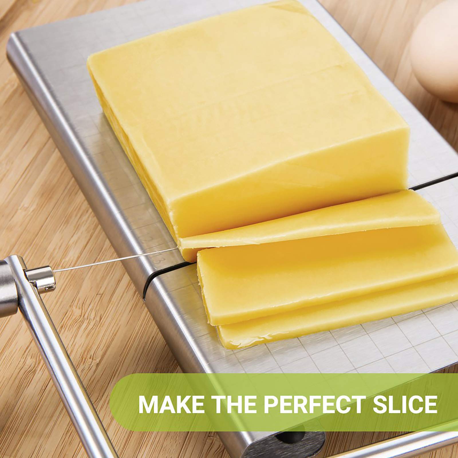 zanmini Cheese Slicer, Stainless Steel Cheese Cutter with Accurate Size Scale, Wire Cheese Slicer for Cheese Butter, Equipped with 4 Replaceable Cheese Slicer Wires