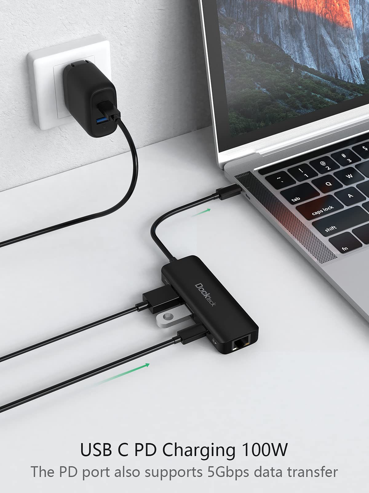 USB C Ethernet Hub 4K 60Hz, dockteck 4-in-1 USB C PD Ethernet Hdmi Dongle with 4K 60Hz HDMI, 1Gbps Ethernet, 100W PD, USB 3.0 for MacBook Pro/Air M1 2020, iPad Pro 2021, iPad Air 2020 and More