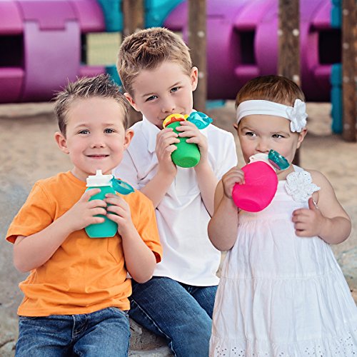 Blue 6 oz Squeasy Snacker Spill Proof Silicone Reusable Food Pouch - for Both Soft Foods and Liquids - Water, Apple Sauce, Yogurt, Smoothies, Baby Food - Dishwasher Safe