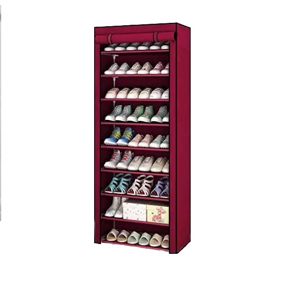 Mandorra 10 Layer 9 Grid Shoe Rack Shelf Storage Closet Organizer Cabinet Multiple Colors (Red)