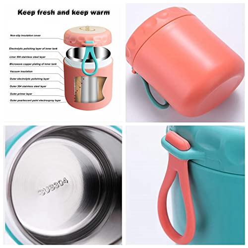AGRATU 2 Pack 13.5oz Thermos for Hot Food Kids Lunch Box Set with Spoon Food, Leak Proof Insulated Lunch Box Container for Kids (Green/Pink)
