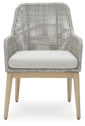 Signature Design by Ashley Seton Creek Outdoor Dining Arm Chair, Set of 2, 25" W x 24" D x 36" H, Light Brown & Light Gray
