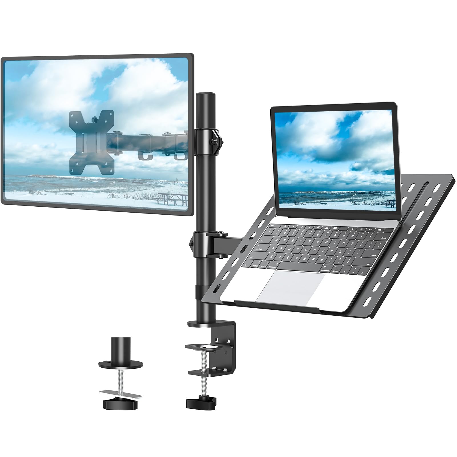 MOUNT PRO Laptop Desk Mount, Height Adjustable, Fits 13" to 32" Screens, with Clamp/Grommet Mounting Base, Holds Up to 17.6lbs