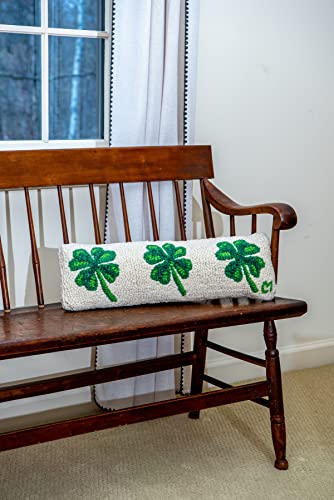 Chandler 4 Corners Artist-Designed 4 Leaf Clover Hand-Hooked Wool Decorative Throw Pillow (8β x 24β) St Patrick's Pillow for Couches & Beds - Low Maintenance St Patty's Day Shamrock Lumbar Pillow