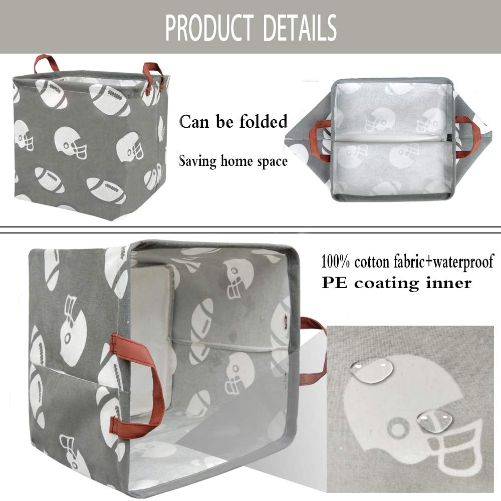 BOOHIT Square Storage Box Basket,Canvas Fabric Toy Collapsible Storage Organizer Bin,PE Waterproof Storage Box,Laundry Basket for Kid Rooms,Playroom,Shelves,Toy Basket,Gift Basket (Rugby)