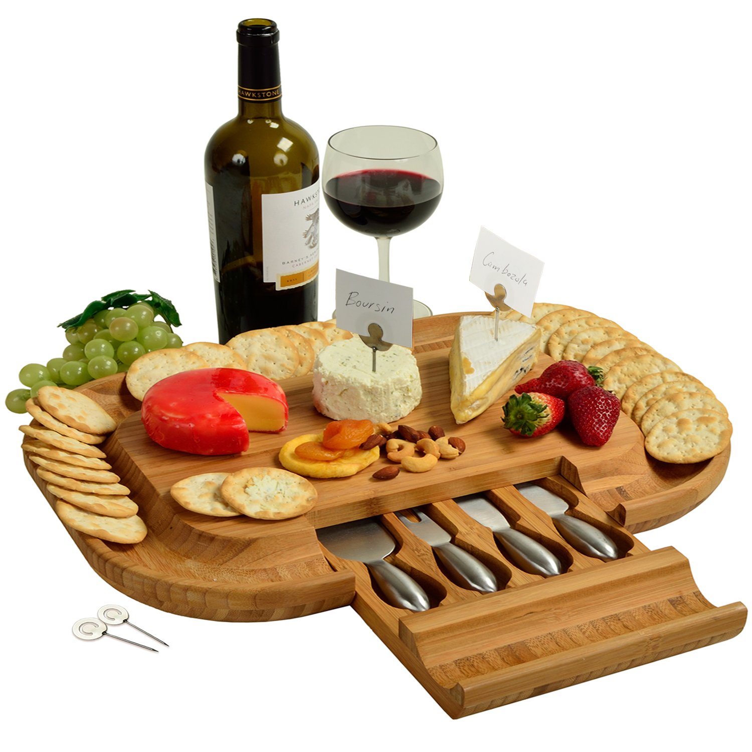 NCAA Alabama Crimson Tide Officially Licensed Bamboo Cheese/Charcuterie Board with knife Set & cheese Markers by Picnic at Ascot