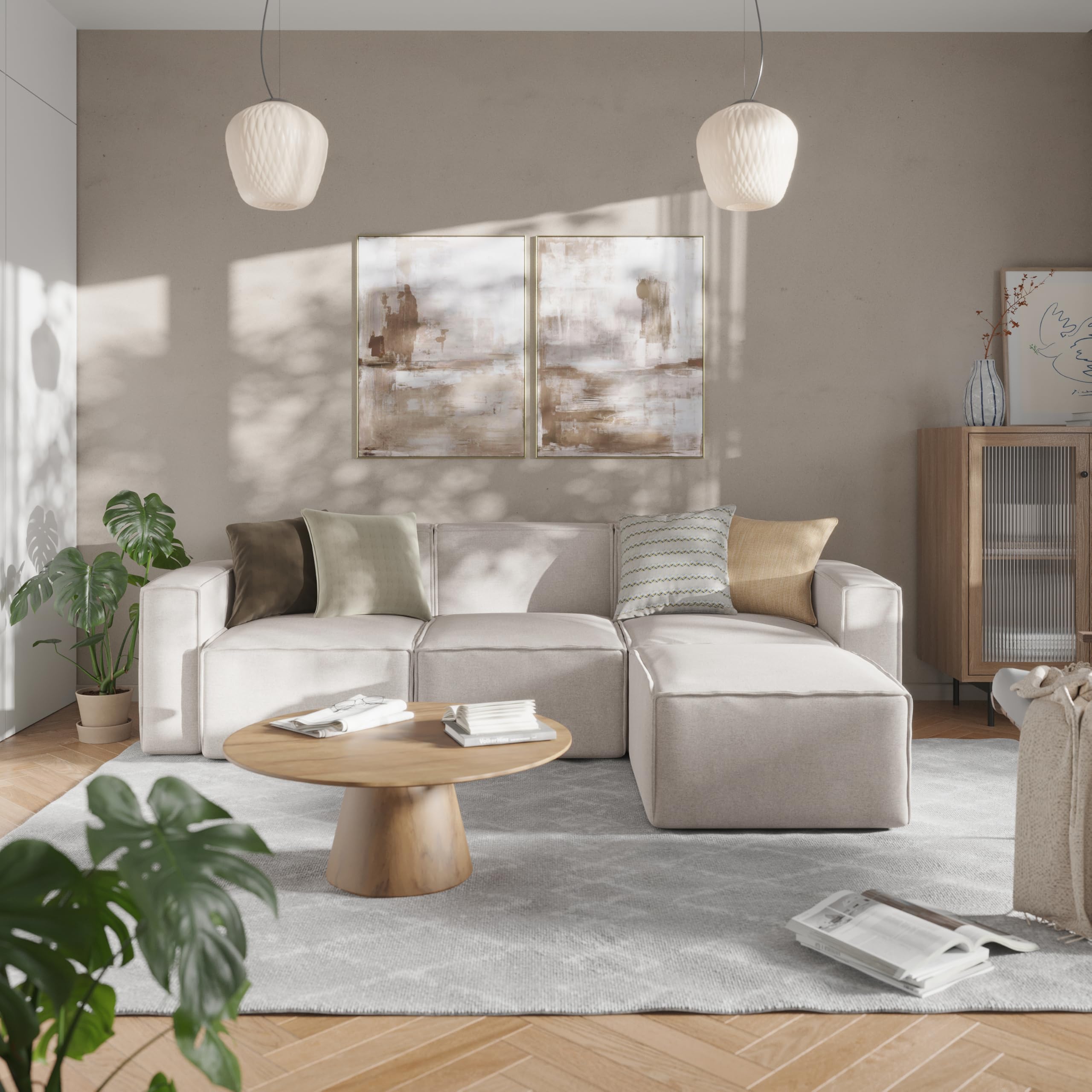 Flash Furniture Bridgetown Fabric Right Chair Module for Sectional Sofa, Customizable Modular Couch Right Seat with Arm Rest, Cream