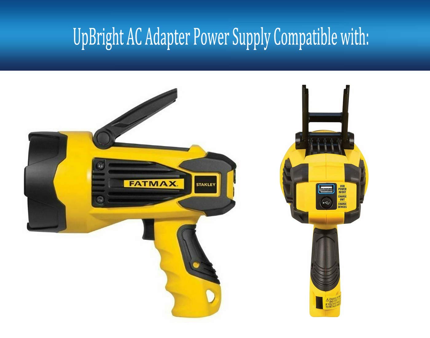 UpBright 5V USB AC/DC Adapter Compatible with Stanley FATMAX SL10LEDSL SL10LEDS TL600PS TL600PSC TL450PS Zero Trace TL1KPZ TL1KPS BB24PS Yellow Black-Trim SAT3S Satellite Lumen LED Flashlight Charger