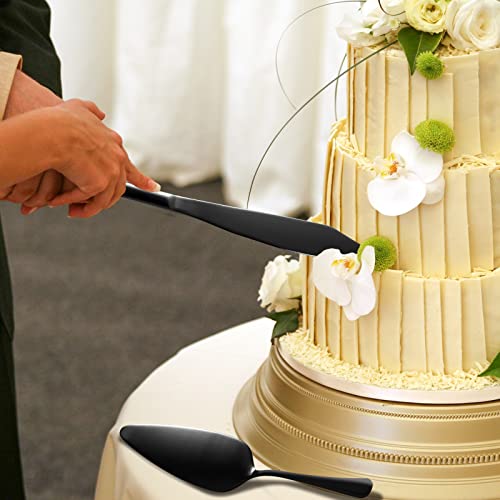 Black Cake Cutting Set with Luxury Gift Box,Stainless Steel Black Cake Pie Pastry Servers, Black Cake Serving Set, Elegant Cake Knife and Server Set Perfect For Wedding, Birthday, Parties and Events.
