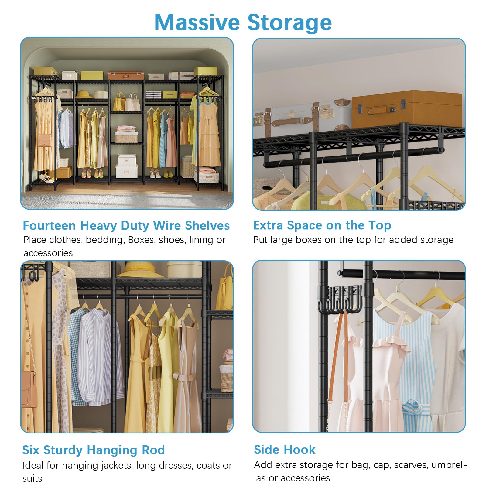 VIPEK Extra Large Garment Rack Heavy Duty Clothes Rack Freestanding Portable Closet Large Closet for Bedroom Storage Wardrobe Closet Organizer Wire Clothing Rack for Hanging Clothes Load 1740lbs