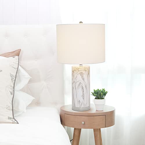 Catalina 20640-000 Modern Pillar Marble Table Lamp with Polished Nickel Accents, 24.5", Classic White/Grey