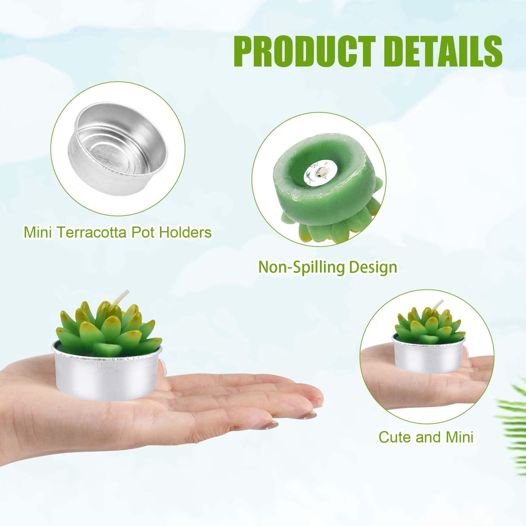 Cactus Candle, 6 PCS Cactus Tealight Candles, Handmade Delicate Succulent Candles, 6 Designs Cute Smokeless Succulent Plants Candle for Birthday Wedding Home Party (Style1)