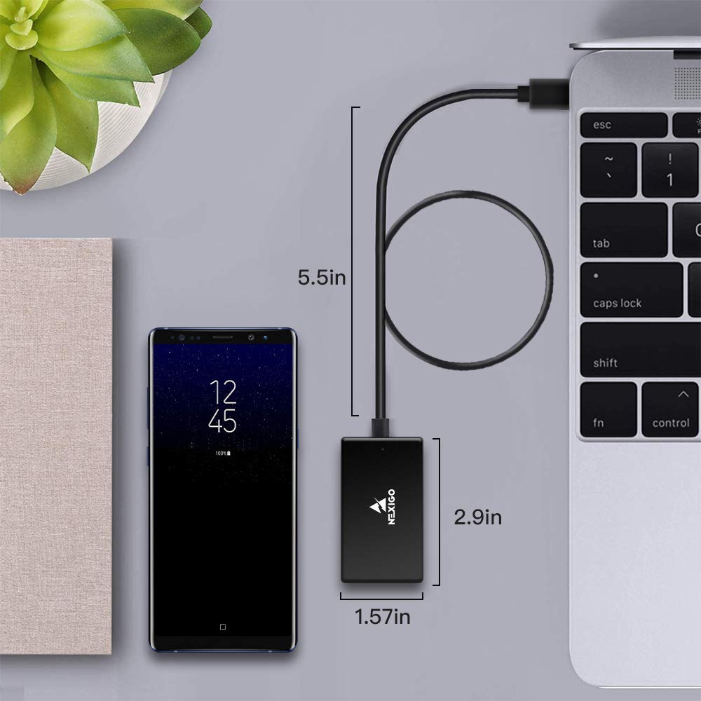 USB Hub with USB C Connector, NexiGo 4-Port 2 ft Slim Ultra USB 3.0 Hub, Thunderbolt 3 to USB 3.0 Adapter (Black), for MacBook, Mac Pro, Mac Mini, iMac, Surface Pro, XPS, PC, Flash Drive, Mobile HDD