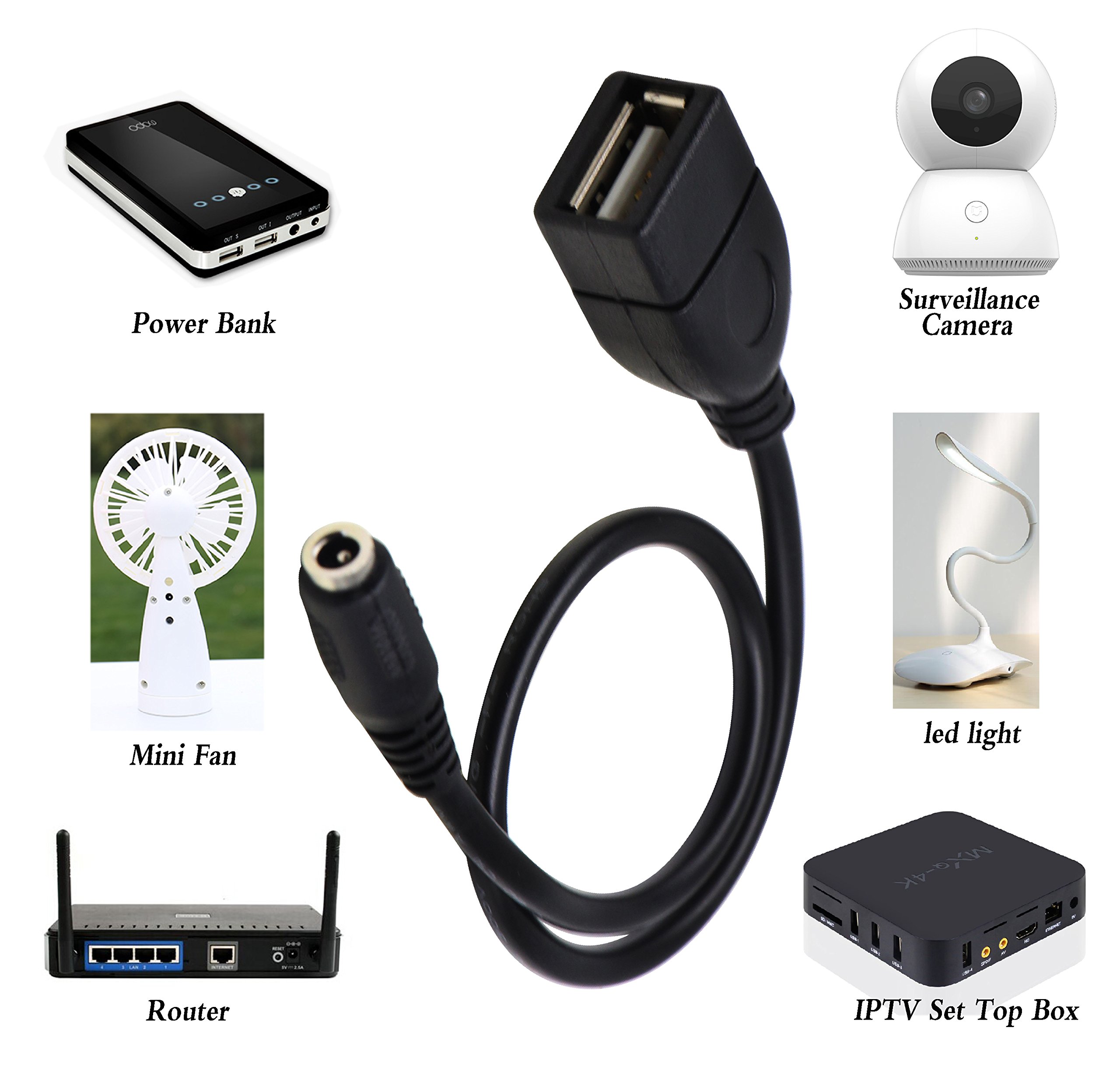 zdyCGTime USB 2.0 AFemale to DC 3.5x1.35mm Female Adapter Cable 5 Volt DC Barrel Power Jack Charging Cable for Tablet, Electronic Dog, Access Control Attendance (28CM/11inch F/F, DC 3.5x1.35mm-2packs)