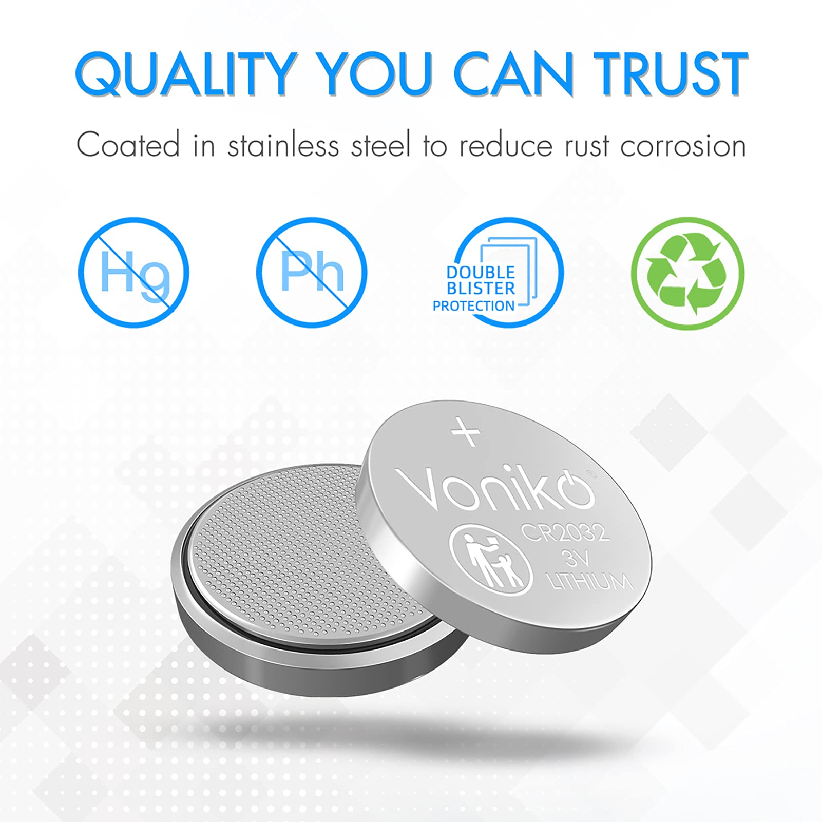 Voniko 3 Volt CR2032 Battery 6 Pack – Lithium Batteries – 2032 Button Battery Flat – 7 Years Shelf Life