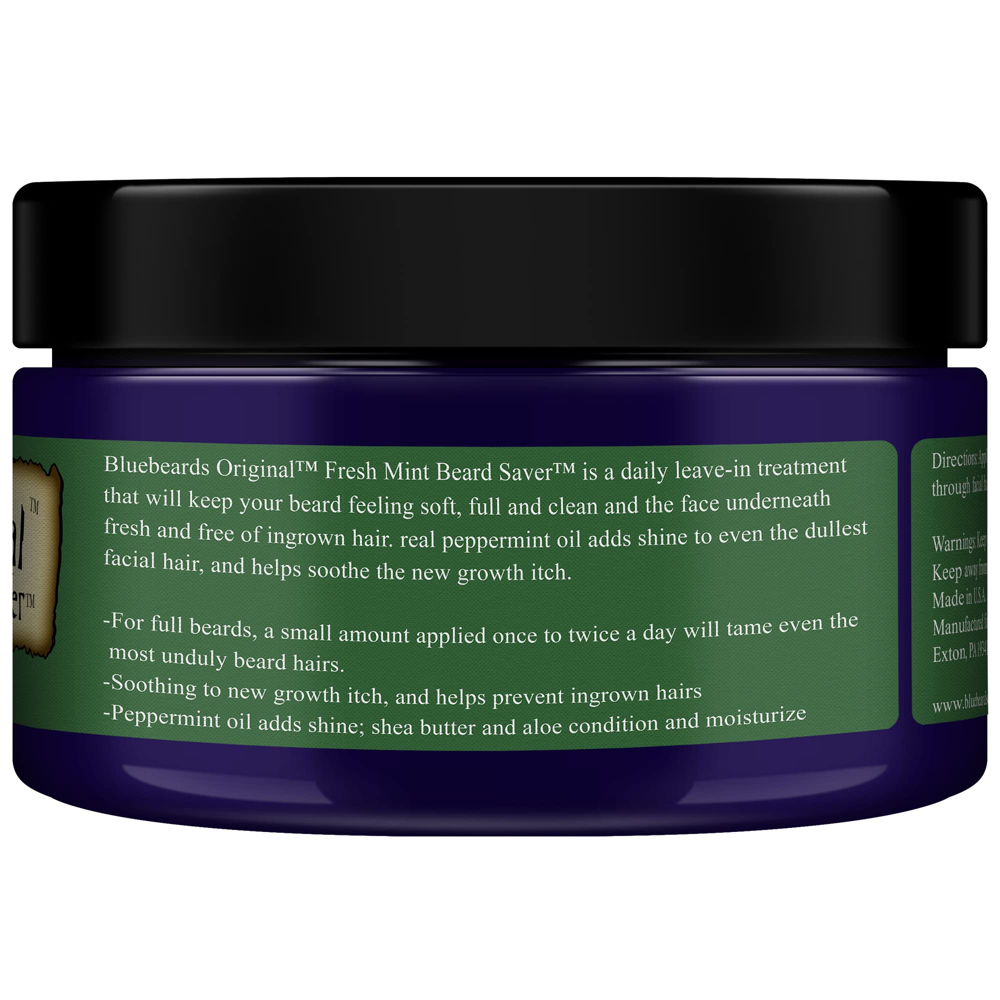 Bluebeards Original Fresh Mint Beard Saver, 4 oz. - Leave In Beard Conditioner for Men with Aloe & Peppermint Oil - Beard Softener that Deeply Conditions & Moisturizes Your Beard & Skin - Made in USA