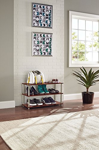 ClosetMaid 3-Tier Shelf Organizer Unit for Shoes, Accessories, Hats, Purses, Bags, in Entryway or Closet, Wood Shelves with Metal Frame, Cherry