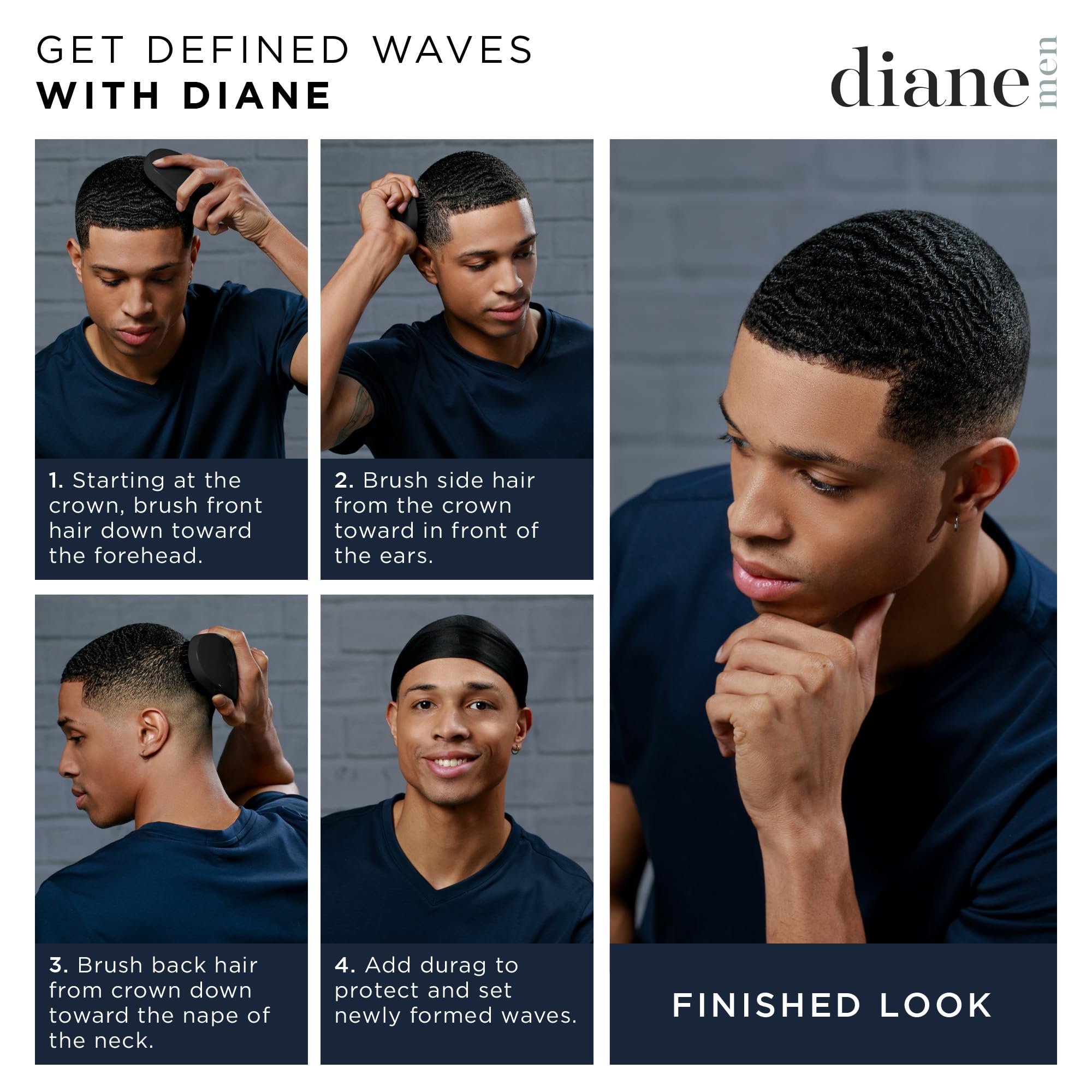 Diane 100% Boar Bristle Curved Brush for Men and Women - Detangling, Smoothing Wave Styles for Fine to Medium Hair, Restores Shine and Texture