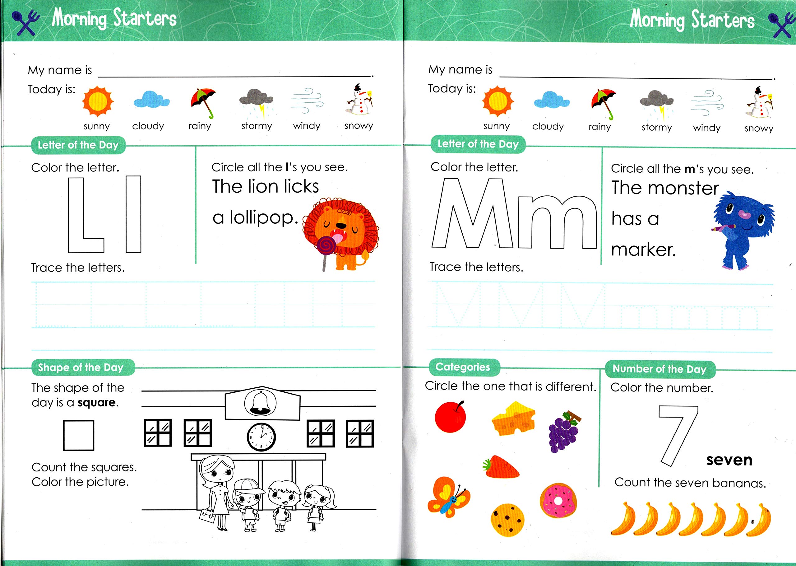 PRE-K Morning Starters Educational Workbooks