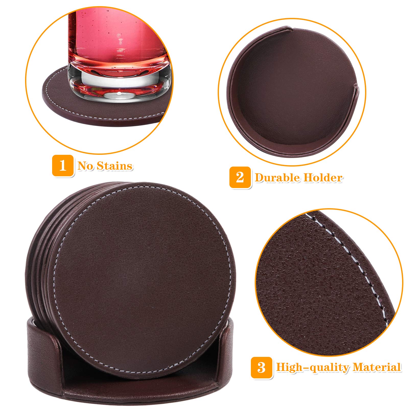 365park Coasters,PU Leather Coasters for Drinks Set of 6 with Holder-Coffee Drink Coasters for Home/Office/Kitchen/Bar, Protect Your Furniture from Stains