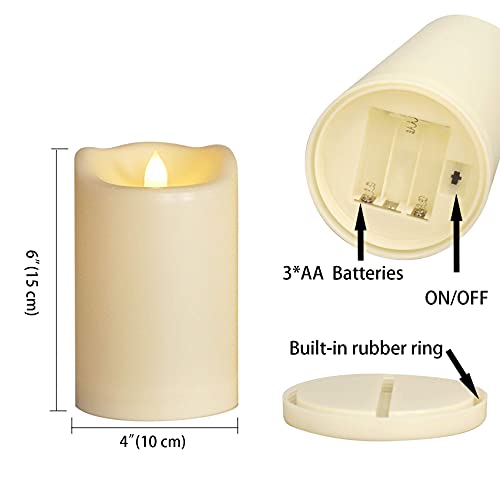 Outdoor Waterproof Large Flameless LED Candles with Remote Timer Battery Operated Plastic Big Pillar Candles for Garden Patio Home Wedding Party Decorations Flickering Electric Lights 4”x6” 2 Pack