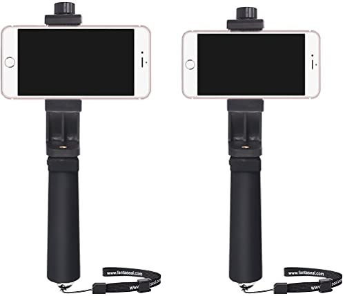 Ergonomic Anti-Falling Cell Phone Vlogging Hand Grip Stabilizer Smartphone Holder Rig Mount Video Kit w/Safety Strap Portable Selfie Stick for iPhone Samsung (Landscape+Portrait)-Mic/Light Adapter
