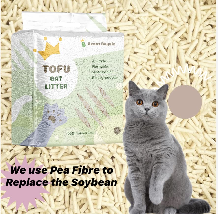 Beans Royale 2pcs Pack (6L x 2) Tofu Cat Litter, Biodegradable, Clumping Kitty Litter, Flushable,Pea Fiber,Dust Free, Odor Control, Low Tracking, Lightweight