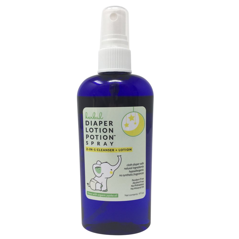 Diaper Lotion Potion, All Natural Diaper Rash Guard for Your Baby's Bottom - Healing and Soothing 2-in-1 Herbal Cleanser and Lotion - Moisturizes and Protects (4 Ounce Spray)