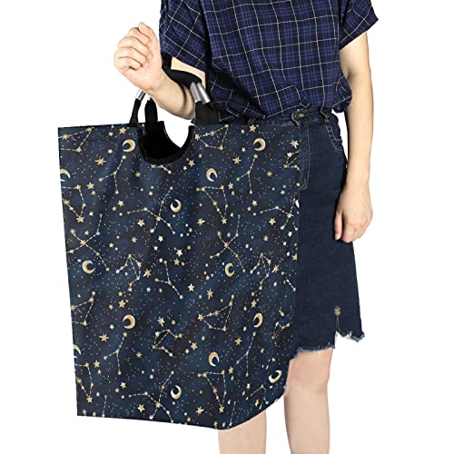 ALAZA Night Sky Stars Moon Laundry Basket with Handles, Durable Laundry Hamper Bag Collapsible Cloth Storage Bin for Home Bedroom Bathroom College Dorm