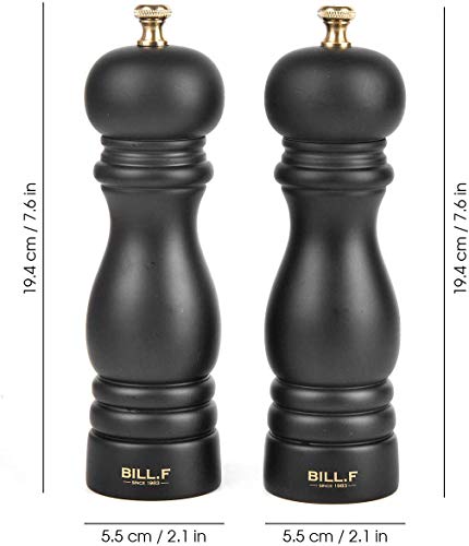 BILL.F Salt and Pepper Grinder Wooden Pepper Mill Grinder Salt Pepper Shakers Set of 2 with Adjustable Ceramic Rotor- 7 Inch