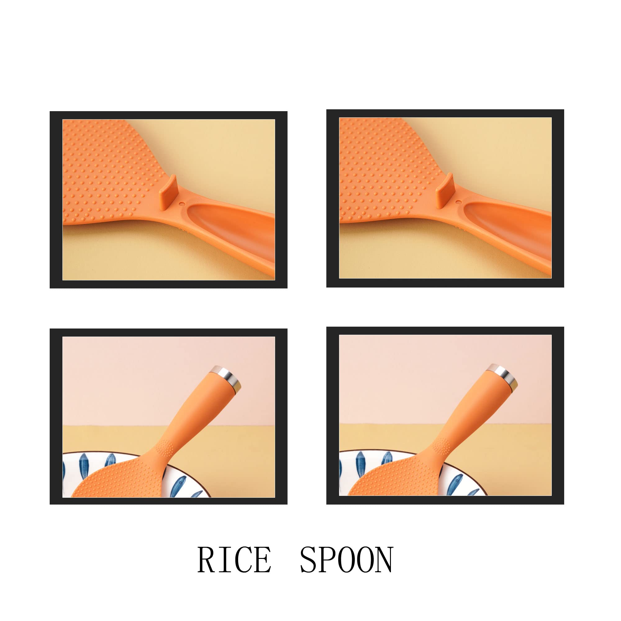 Kitchen Gadget Silicone Rice Spoon High Temperature Resistant Silicone Rice Spatula Spoon Paddle Scoop Cooking Vertical Non stick (White +Orange)