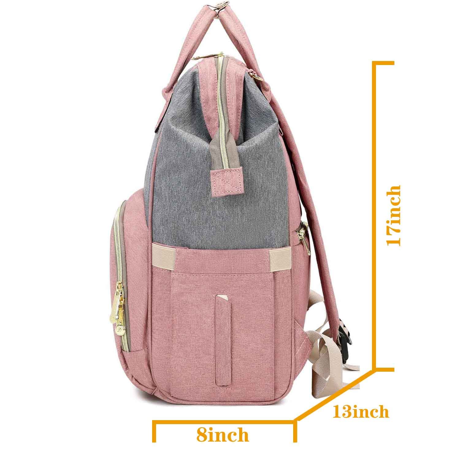 Dokoclub Diaper Bag Backpack, Multifunction Baby Bags, Large Capacity Nappy Changing Bags, Waterproof Travel Backpack,Stylish Durable, Hooks and Changepad, Pink Grey
