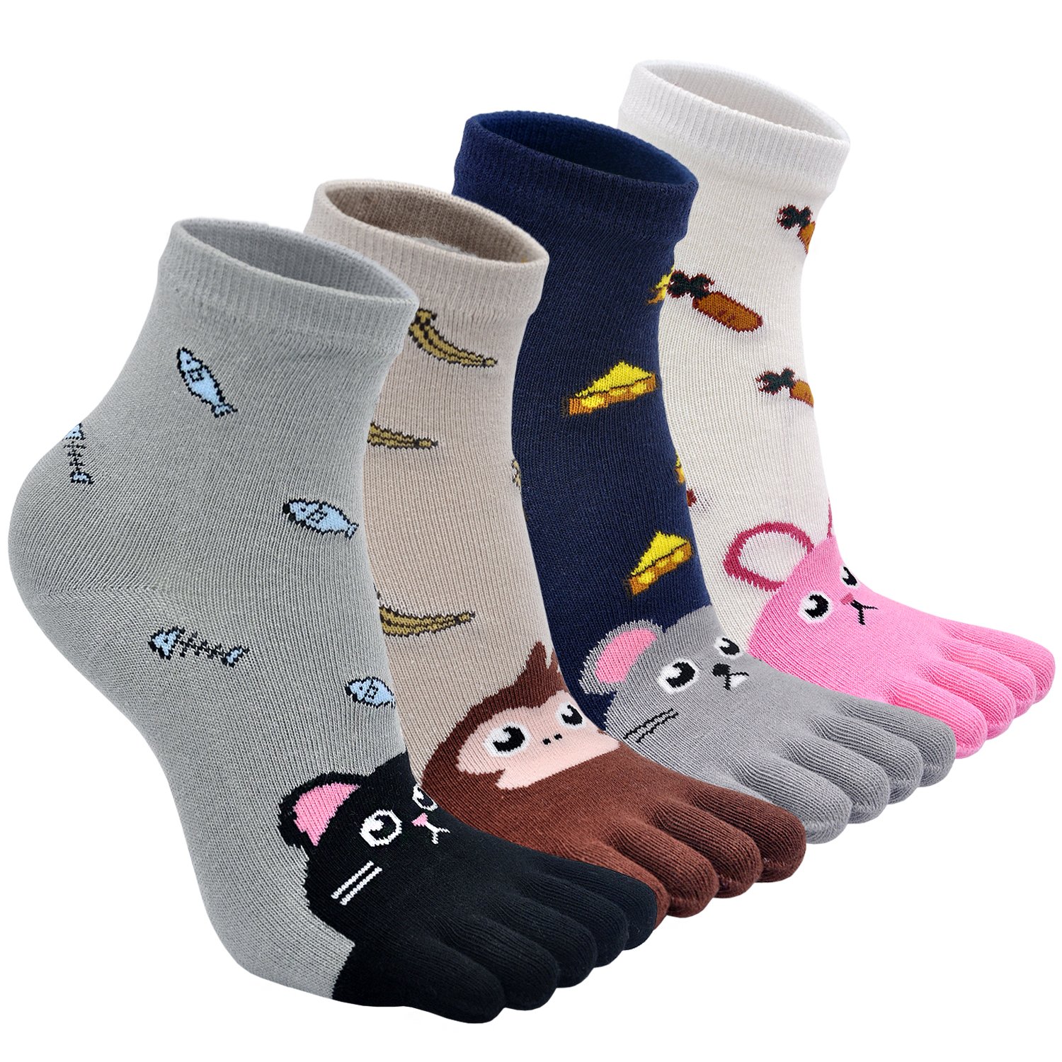 Hellomamma Kids Toe Socks Girls Cute Animal Cat Dog Cotton Sox Five Finger Ankle Sock