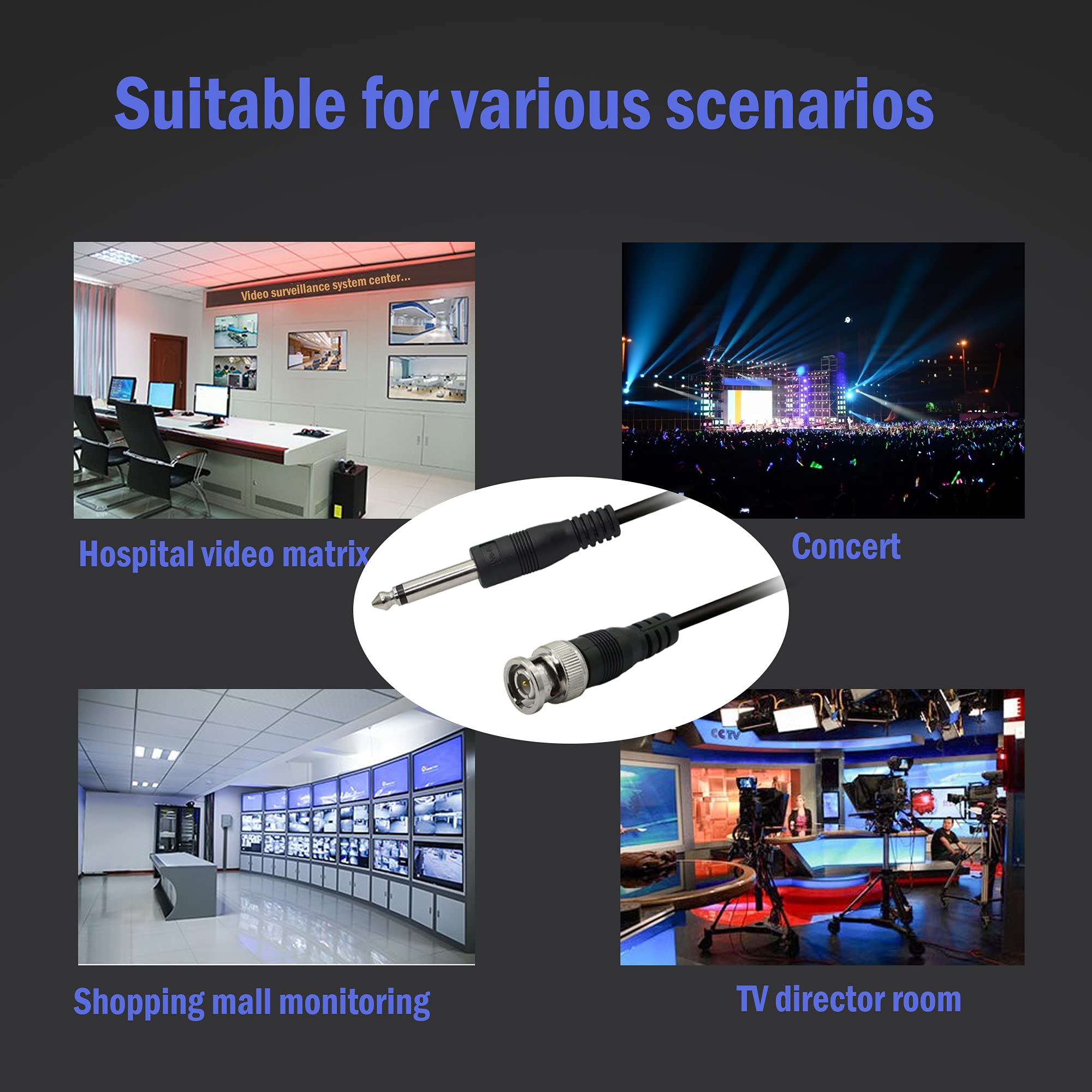 PNGKNYOCN BNC Male to 6.35mm 1/4 Inch Male Audio Cable,TS Mono Plug to BNC Plug Bidirection Connector Cable for CCTV DVR Camera Antenna Radio Etc.(2M)