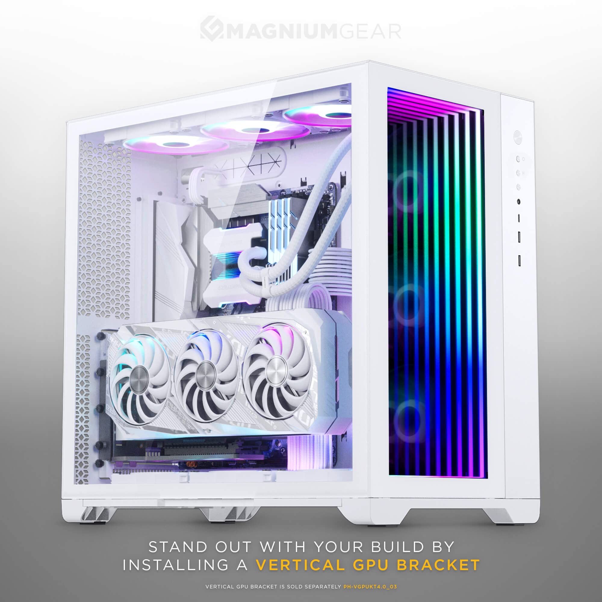MagniumGear (MG-NE620QI_DWT02) NEO Qube 2 IM, Dual Chamber ATX Mid-Tower, Digital-RGB Infinity Mirror Front Panel, Front I/O USB Type C, Tempered Glass Panels, White