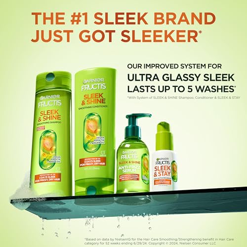 Garnier Fructis Sleek & Shine Shampoo, Conditioner + Moroccan Sleek Oil Set for Frizzy, Dry Hair, Argan Oil (3 Items), 1 Kit (Packaging May Vary)