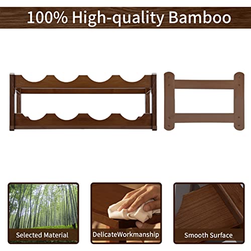 Bamboo Wine Rack, 2-Tier 8-Bottle Freestanding Display Wine Organizer Storage Shelf Table Top Countertop tle Cabinet Wine Holder for Kitchen Dining Living Room Bar Pantry Wine Cellar Basement