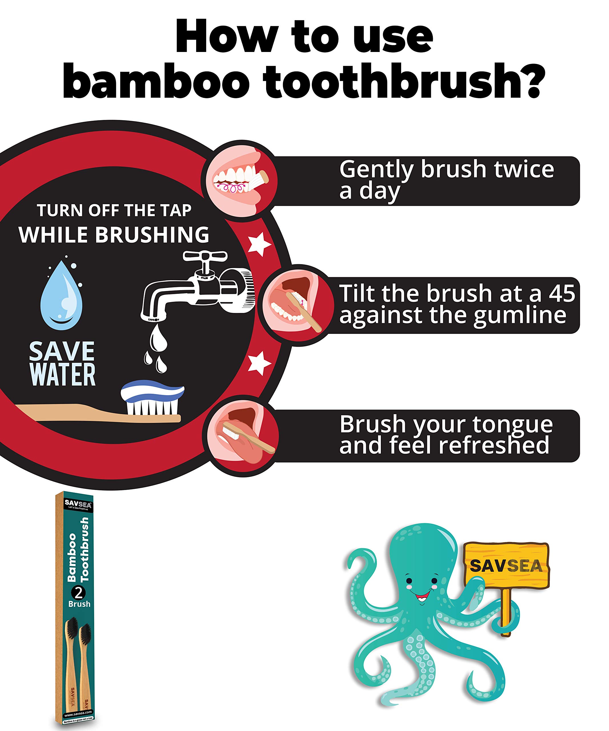 SAVSEA Bamboo Toothbrush Soft Bristles with Medium Bristles for Adults (2 Toothbrushes)
